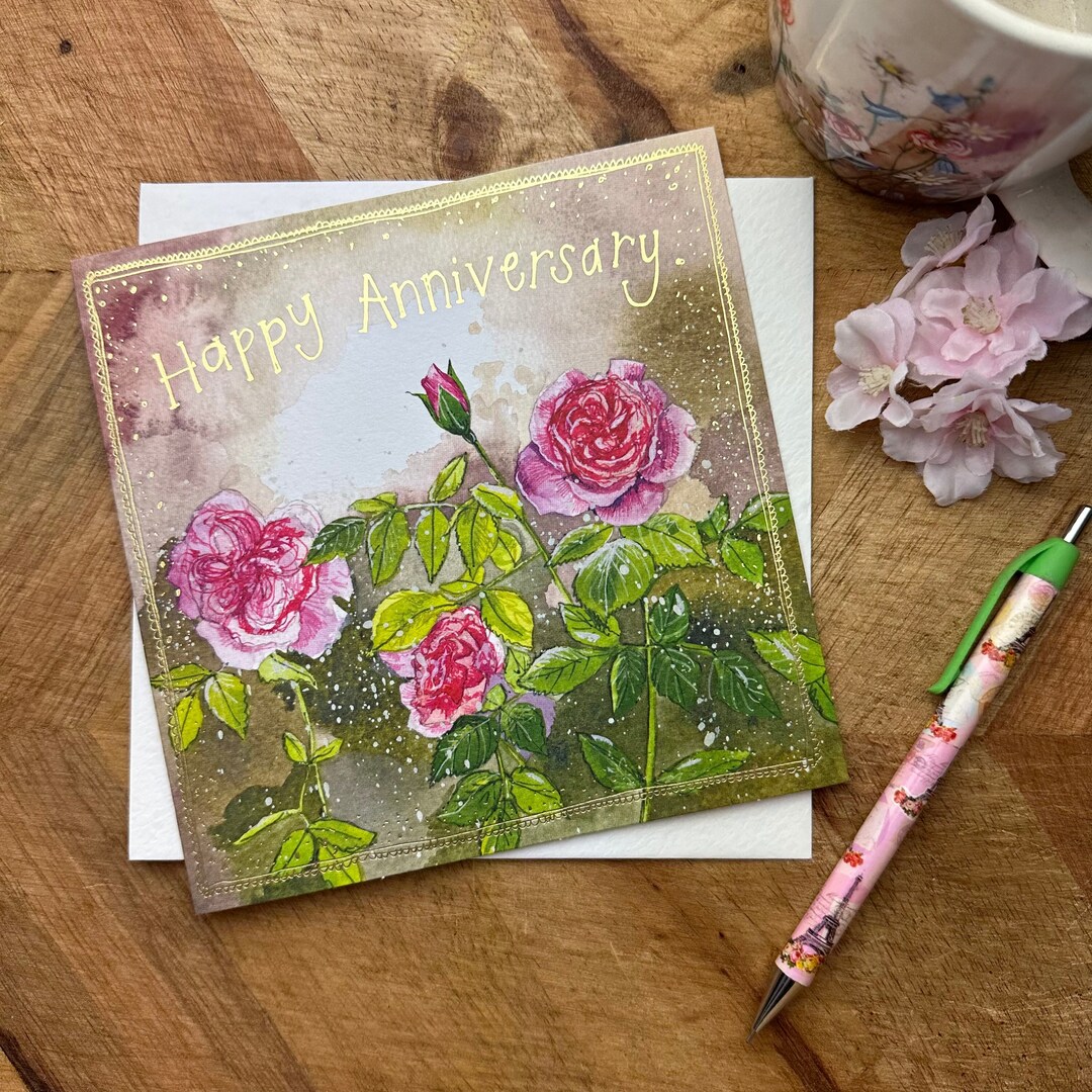 Happy Anniversary Roses Card - Etsy