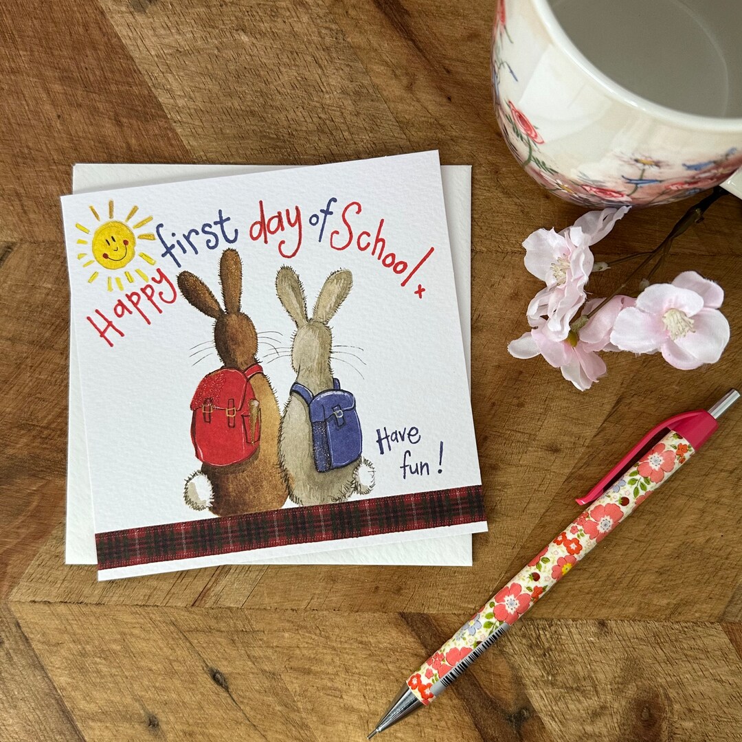 Happy First Day of School Rabbits Little Card - Etsy