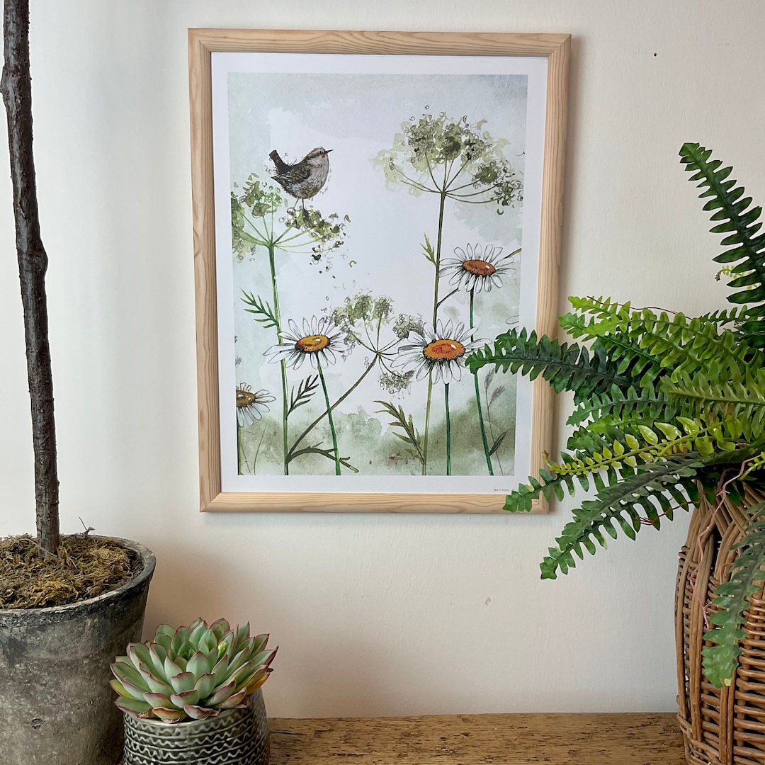 Wren and Daisy Watercolour Art Print - Alex Clark - Etsy