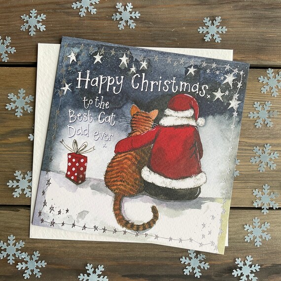 Best Cat Dad Ever Christmas Card Etsy