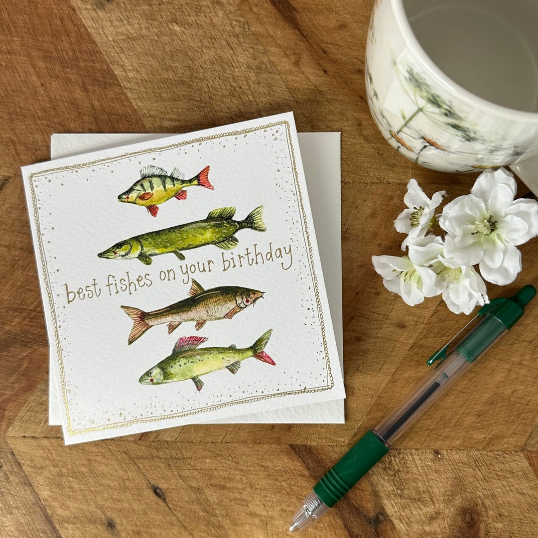 Best Fishes on Your Birthday- Fishing - Little Foil Card - Etsy