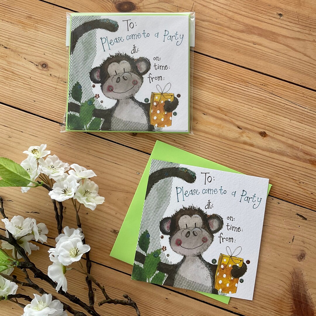 Party Invitations Monkey Note Cards Pack of 8 - Etsy