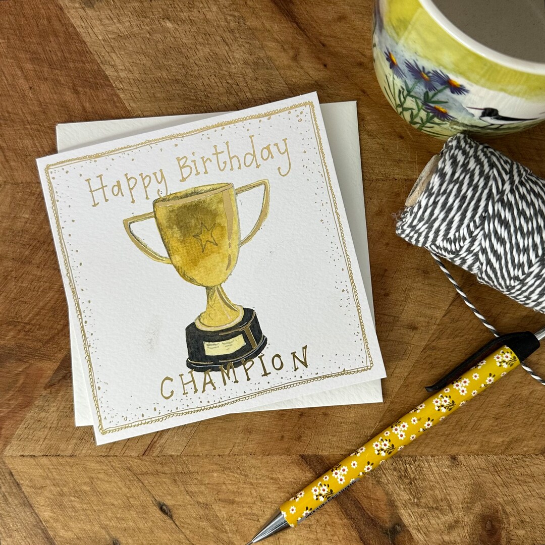 Happy Birthday Champion Trophy Little Foil Card - Etsy