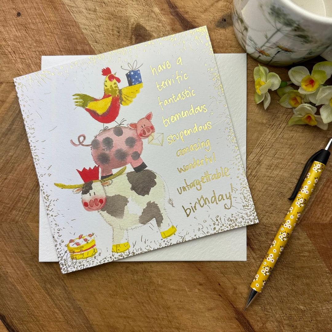 Acrobat Farm Animals Birthday Card - Etsy