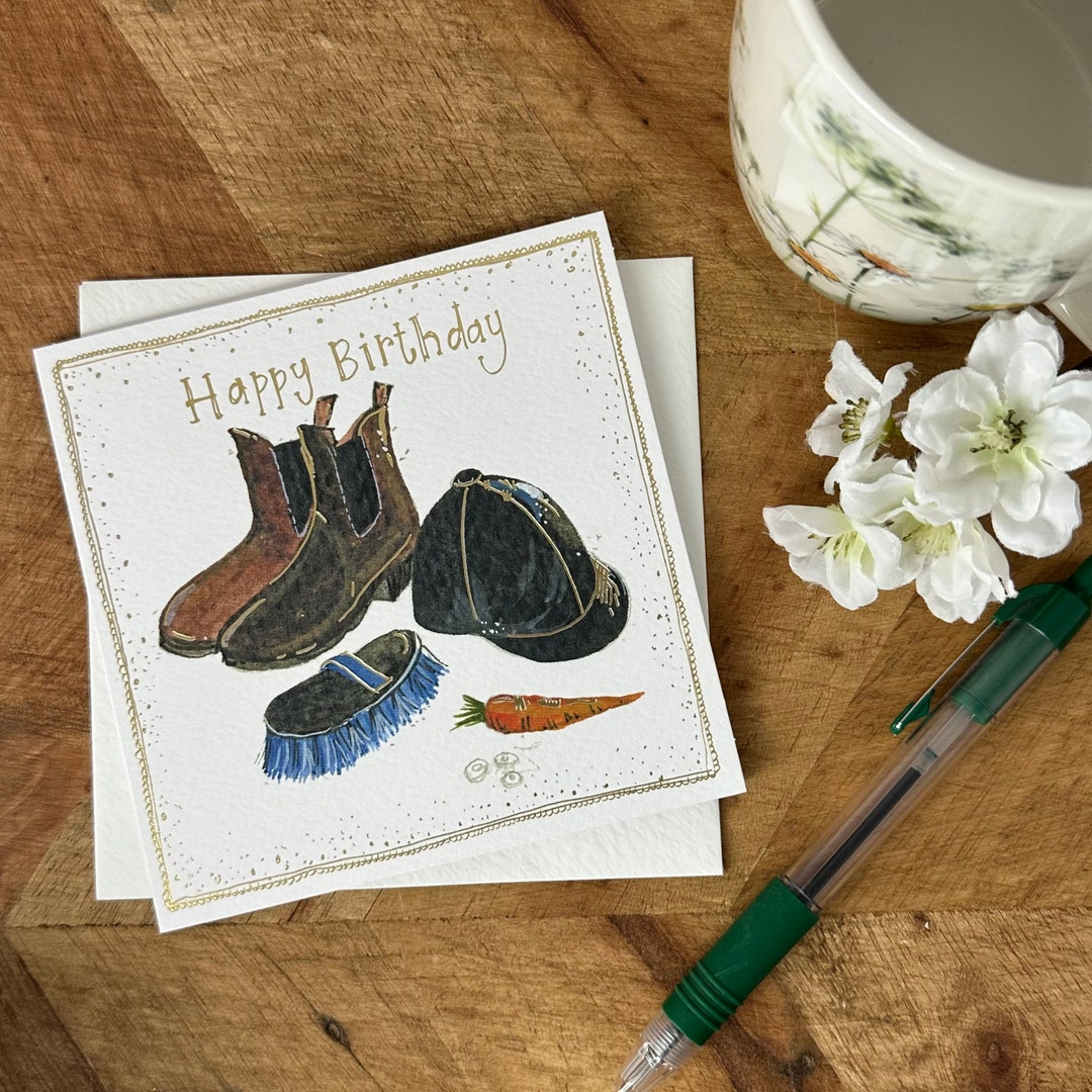 Happy Birthday - Horse Riding Gear - Little Foil Card - Etsy