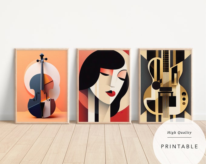 9-piece Mid-century Modern Art Bundle, Music Motif Posters, Art Deco ...