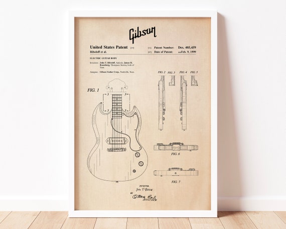 Art & Collectibles Giclée Prints Affiche Guitare Gibson SG Blueprint ...