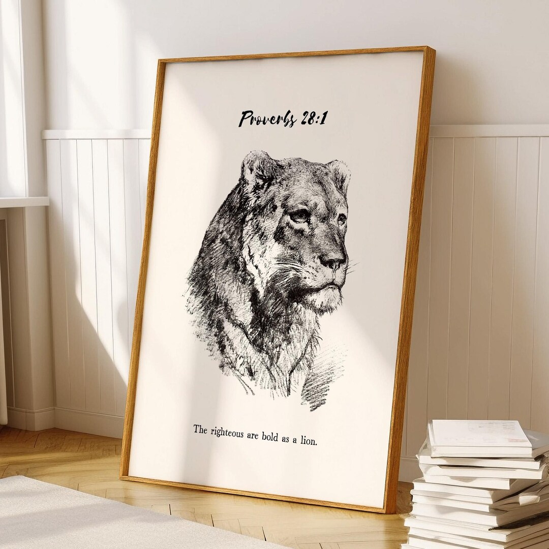 Proverbs 28 Lion Sketch: Christian Bible Verse Art (digital Download ...