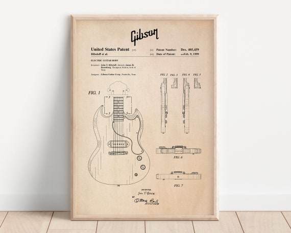 Art & Collectibles Giclée Prints Affiche Guitare Gibson SG Blueprint ...