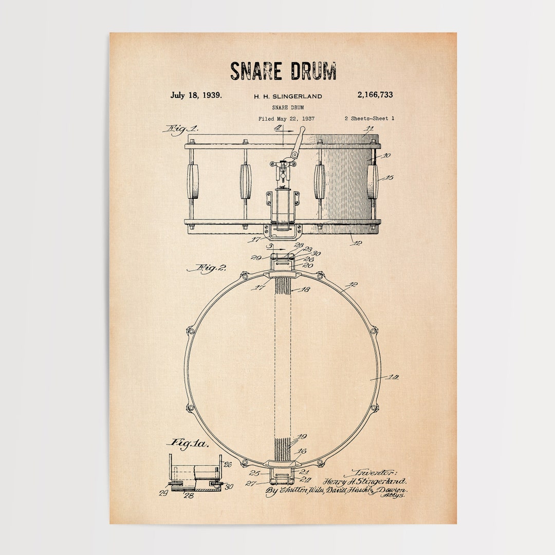 Snare Drum Patent Blueprint Art - Gift for Drummer (digital Art) - Etsy