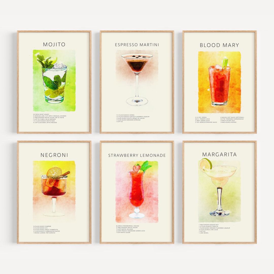 Set of 10 Cocktail Art | Bar Cart Art | Cocktail Print | Digital ...
