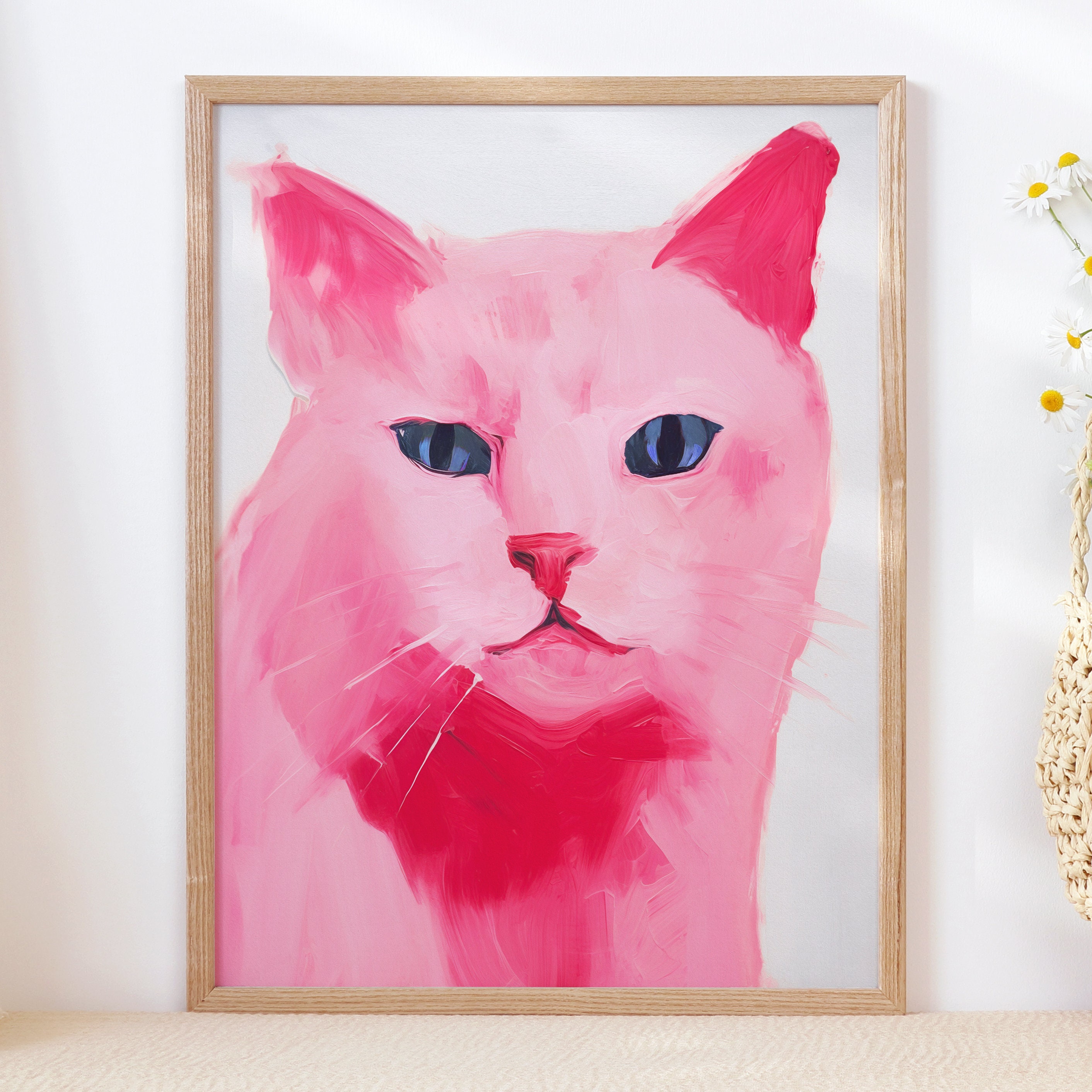 Pink Cat Painting: Trendy Preppy Dorm Wall Art (digital Download) - Etsy