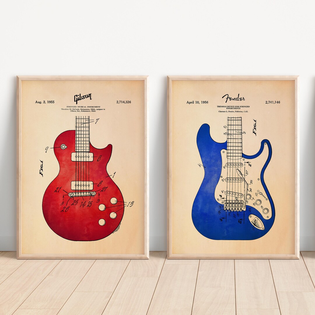 Electric Guitar Blueprint Fender Stratocaster Gibson Les Paul Music ...