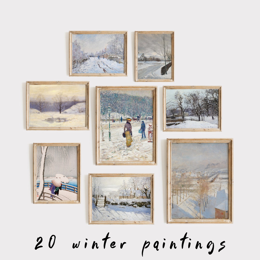 20 Winter Famous Paintings, Landscape Wall Art Oil Painting Retro ...