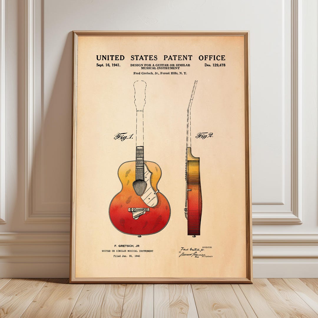Acoustic Guitar Blueprint Gretsch Patent Music Instrument Schema Music ...