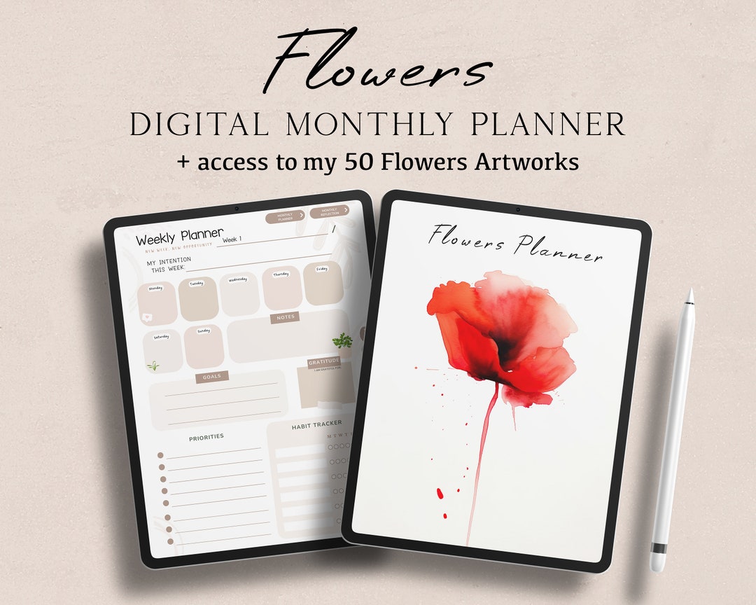 Flowers Planner, Access to My 50 Flowers Artworks iPad Planner Undated ...