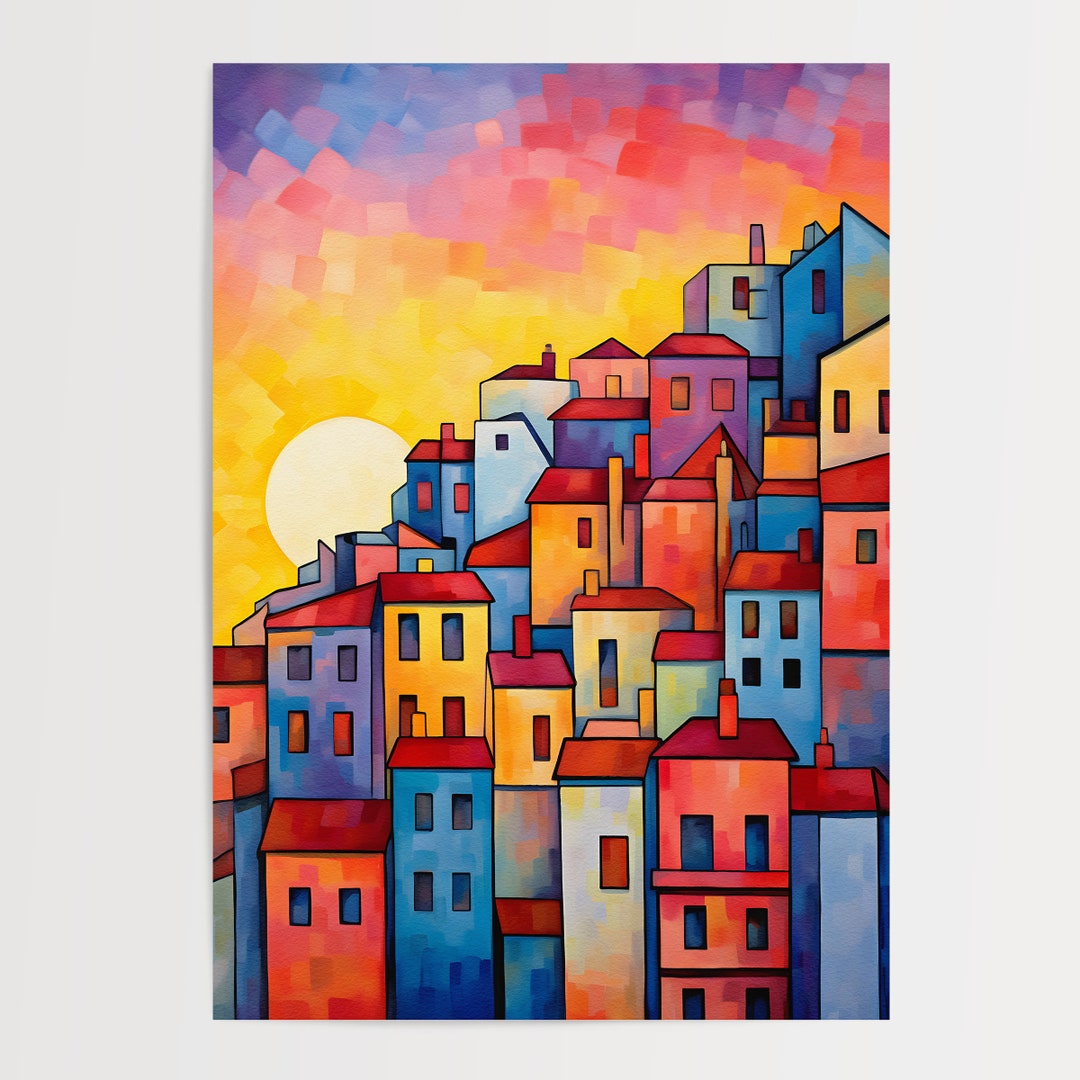 Lisbon Abstract Painting, Portugal Art Travel Print Poster, Lisboa Gift ...