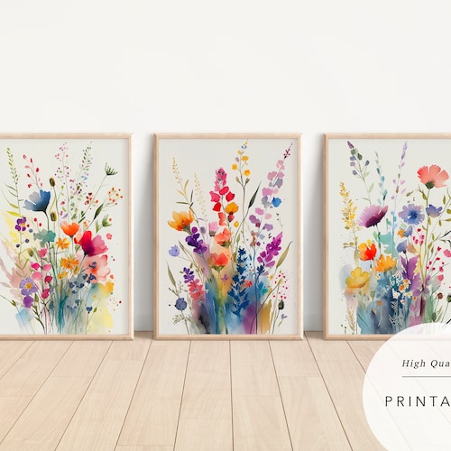 Bright Watercolor Prints Colorful Wall Art Printable - Etsy