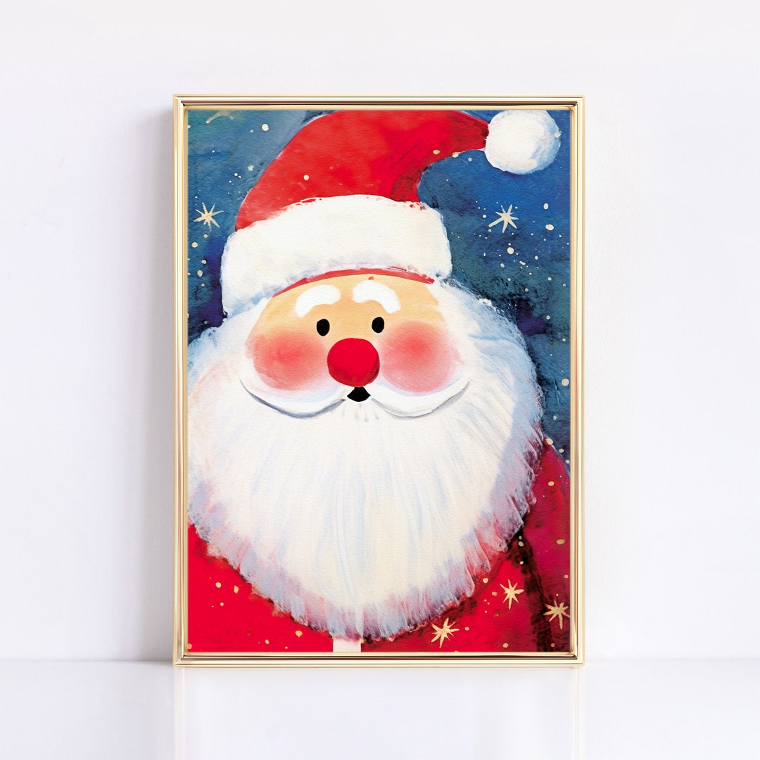 Santa Claus Christmas Watercolor Print Xmas Printable Home Decor Wall ...