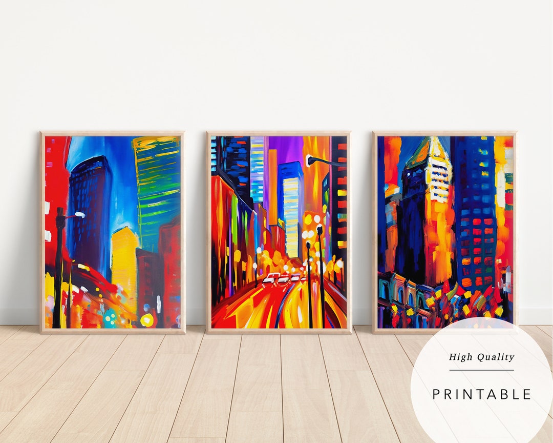 Boston Abstract Painting: Colorful Cityscape Art Print (digital ...