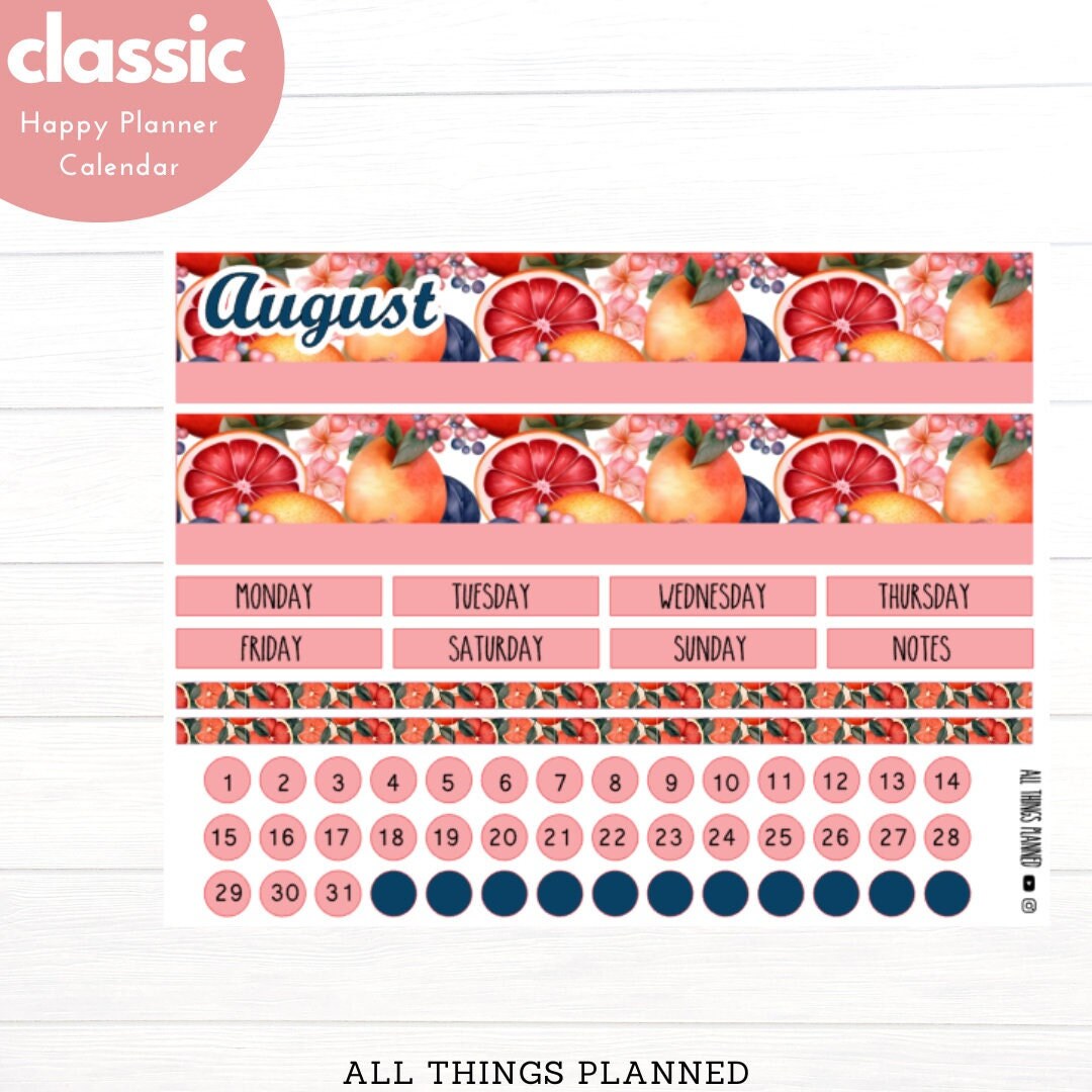 Classic Aug. fruit Calendar Planner Stickers Happy Planner - Etsy