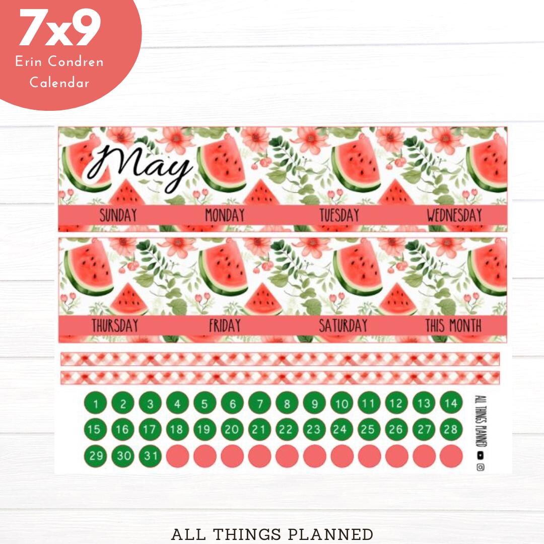 7x9 May (watermelon) Calendar Planner Stickers | Erin Condren Planner ...