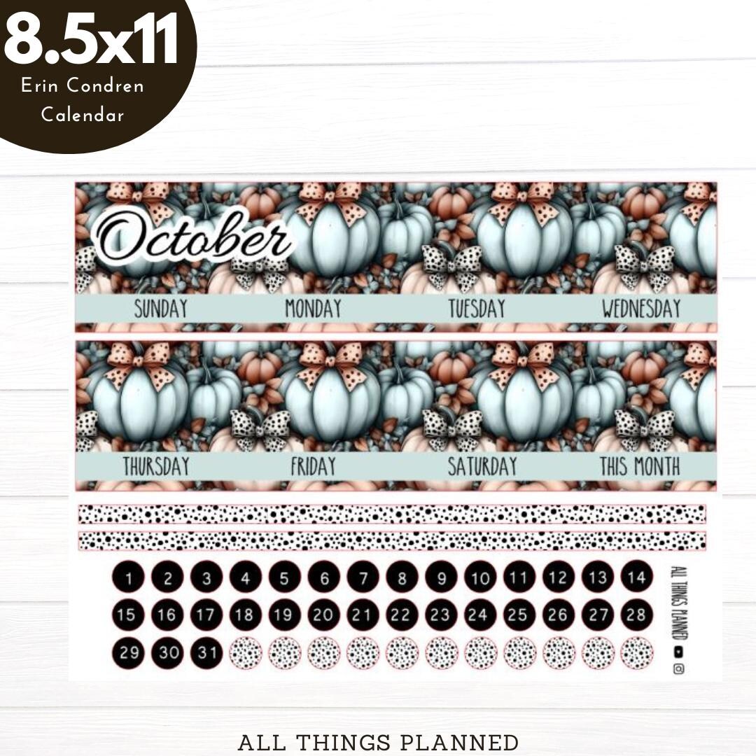 8.5x11 October (pumpkins Bows) Calendar Planner Stickers | Erin Condren ...
