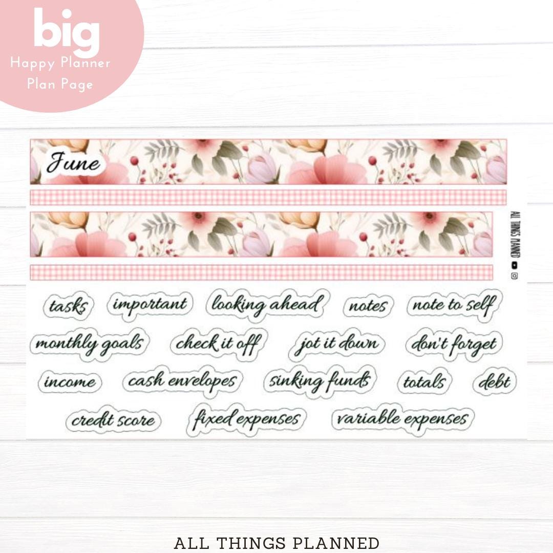 Big June (summer Florals) Planning Page Sticker | Happy Planner - Etsy