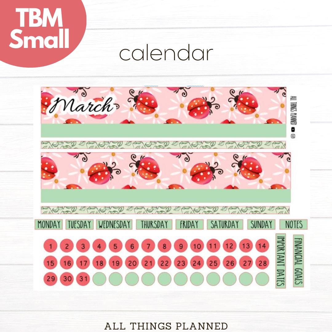 TBM Small BBP Mar. ladybugs Calendar Sticker the Budget Mom - Etsy