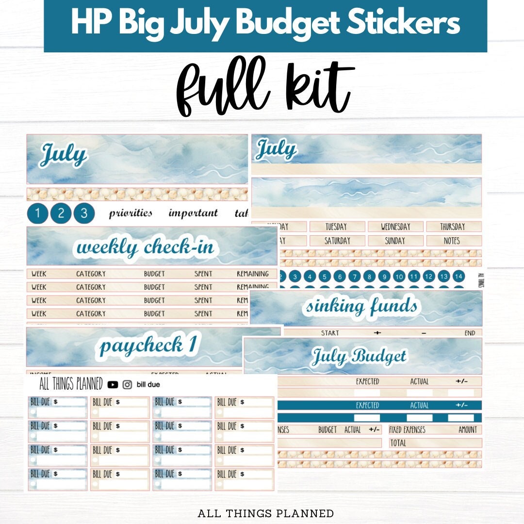 Big July ocean HP Full Kit Budget Stickers BUNDLE Happy Planner ...