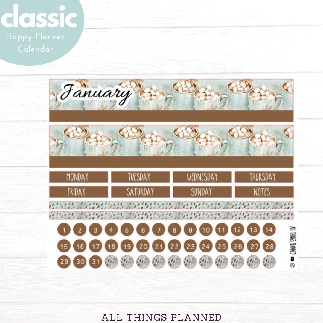 Classic Jan. hot Cocoa Calendar Planner Stickers Happy Planner - Etsy
