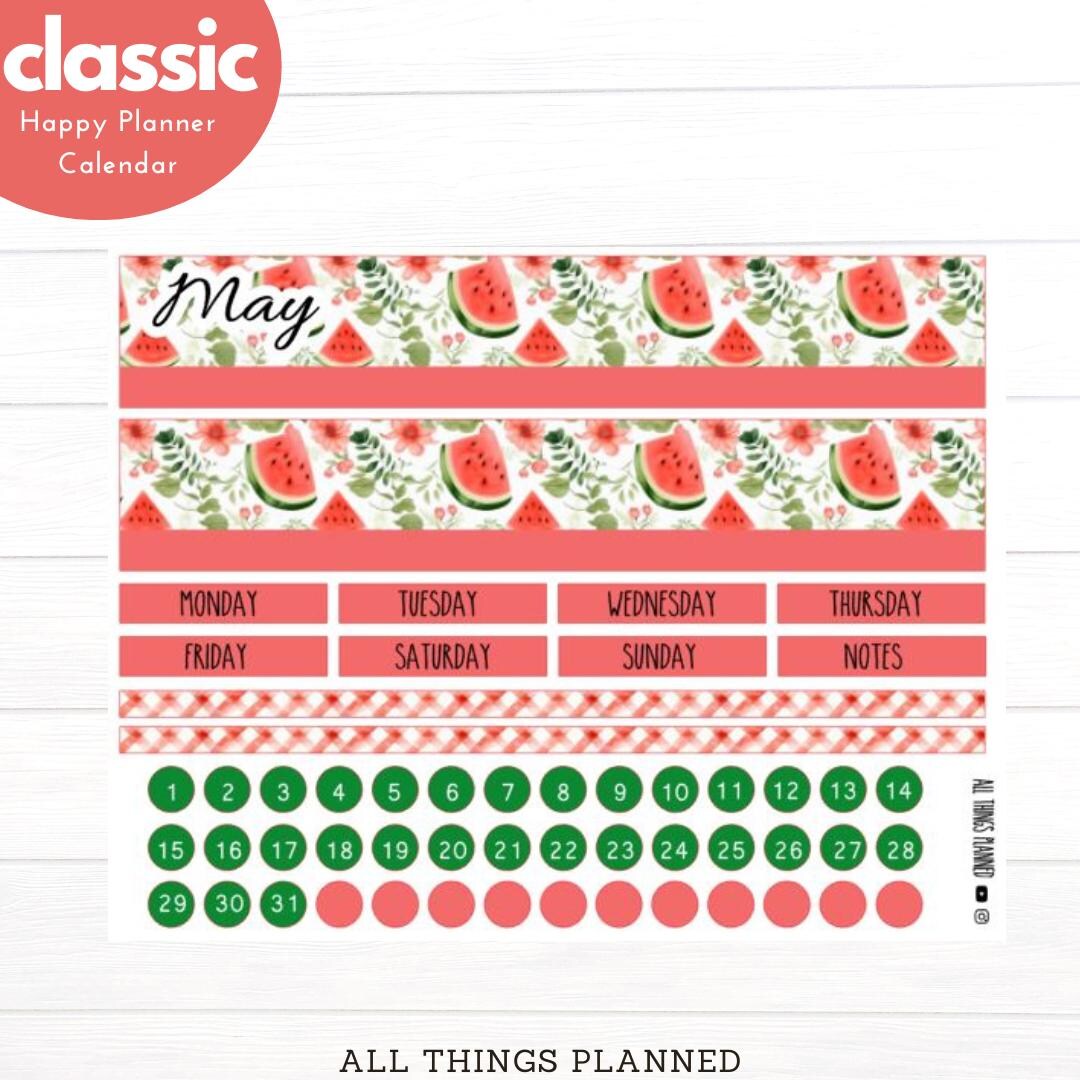 Classic May (watermelon) Calendar Planner Stickers | Happy Planner - Etsy