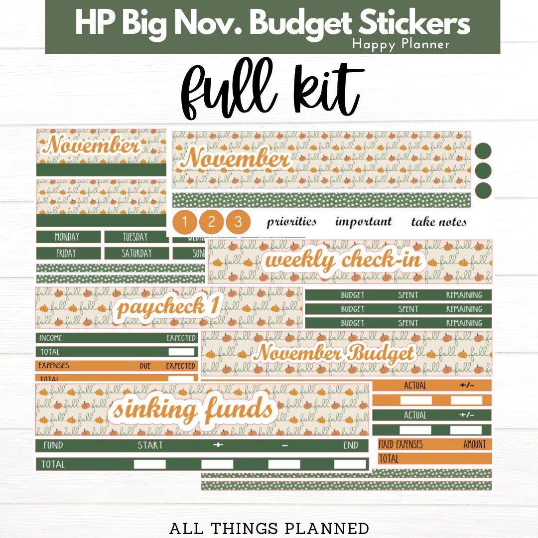 Big Nov. boho Fall HP Full Kit Budget Stickers BUNDLE Happy Planner ...