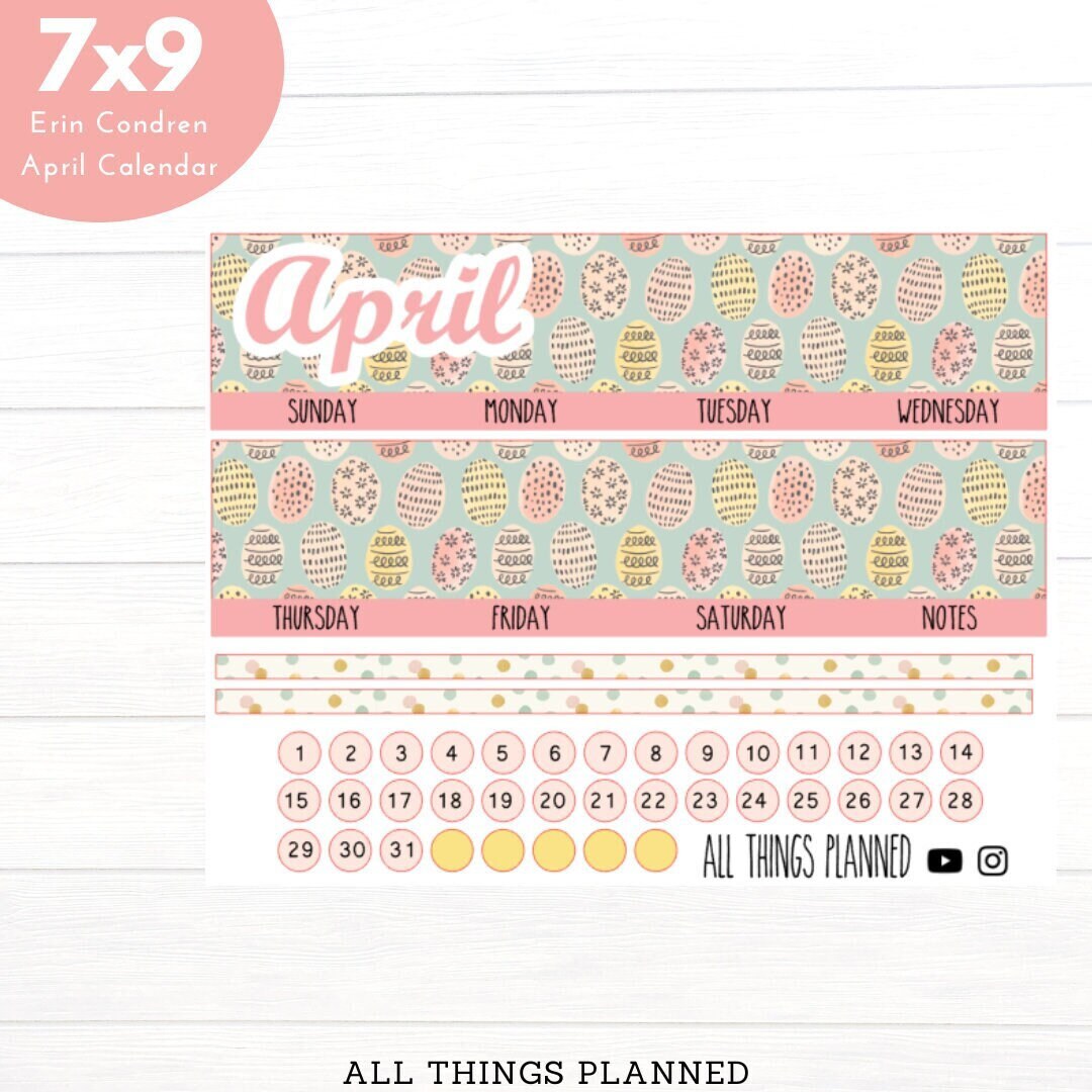 7x9 April easter Calendar Planner Stickers Erin Condren - Etsy