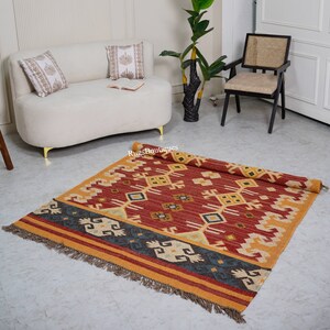 Custom Size Indian Handwoven Kilim Wool Jute Rug, Multicolour Decor Rug ...