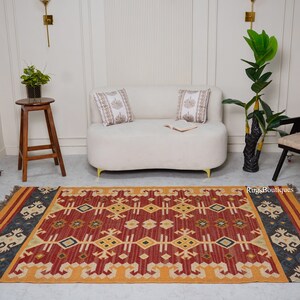 Custom Size Indian Handwoven Kilim Wool Jute Rug, Multicolour Decor Rug ...