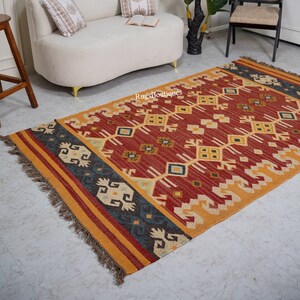 Custom Size Indian Handwoven Kilim Wool Jute Rug, Multicolour Decor Rug ...