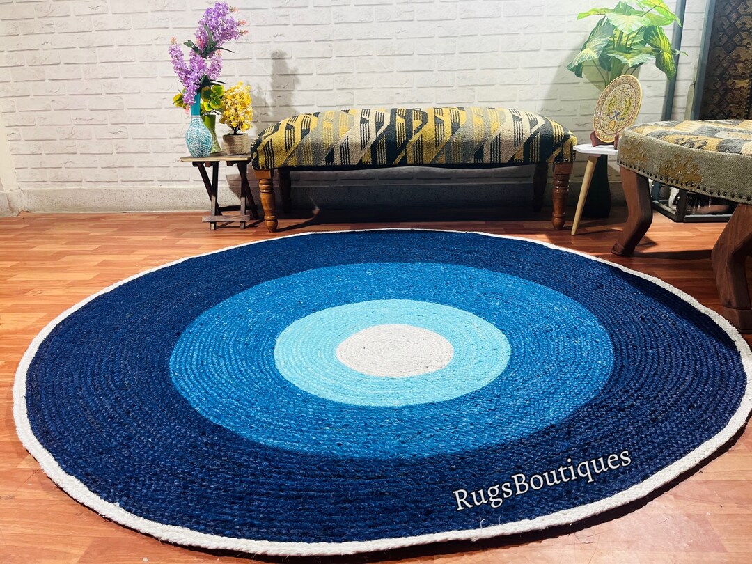 Multi-color Round Rugs Indian Handmade Jute & Cotton Round Purely Rugs ...
