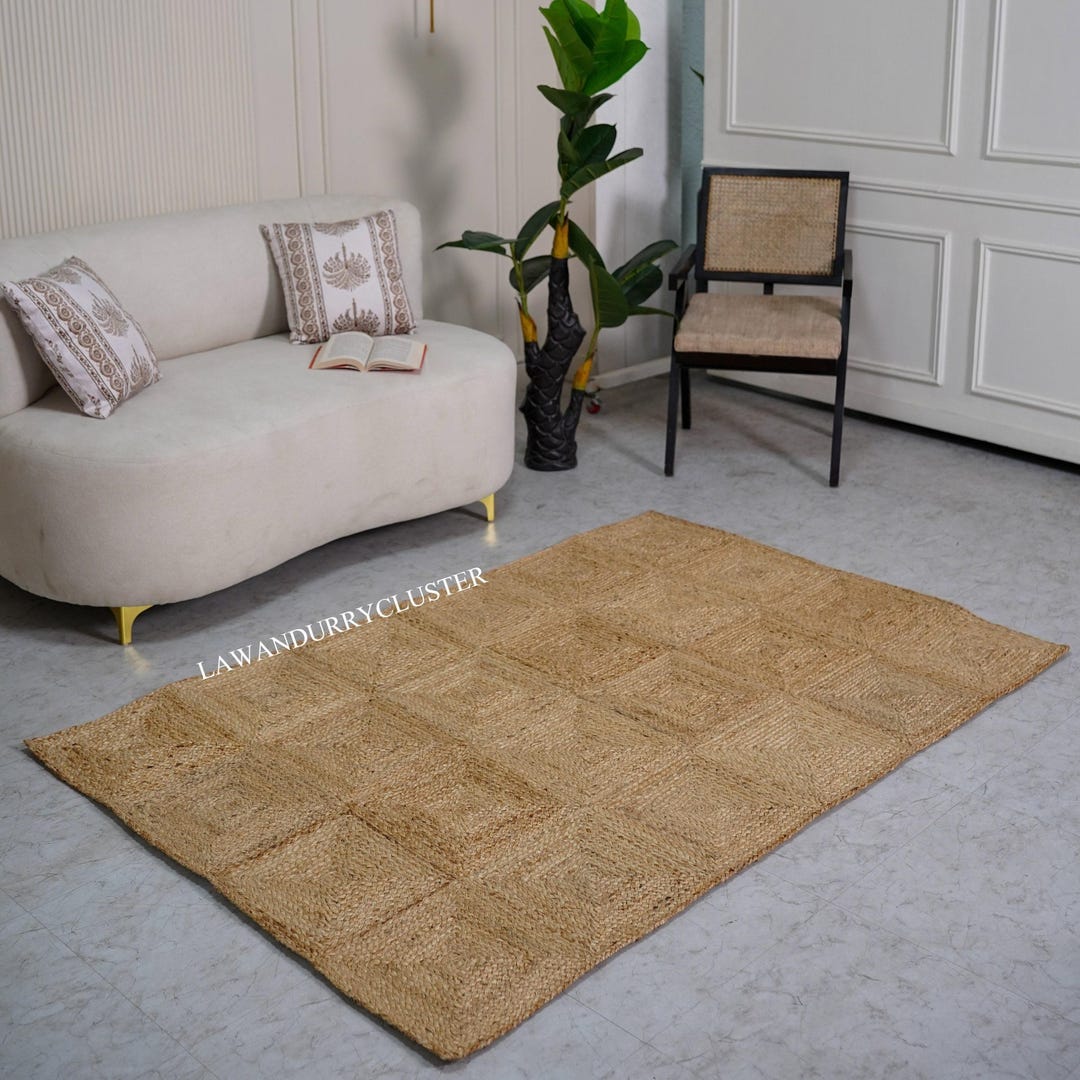 Jute Rug - Indian Handmade Natural Jute Rug Square Box Jute Rug Ivory ...