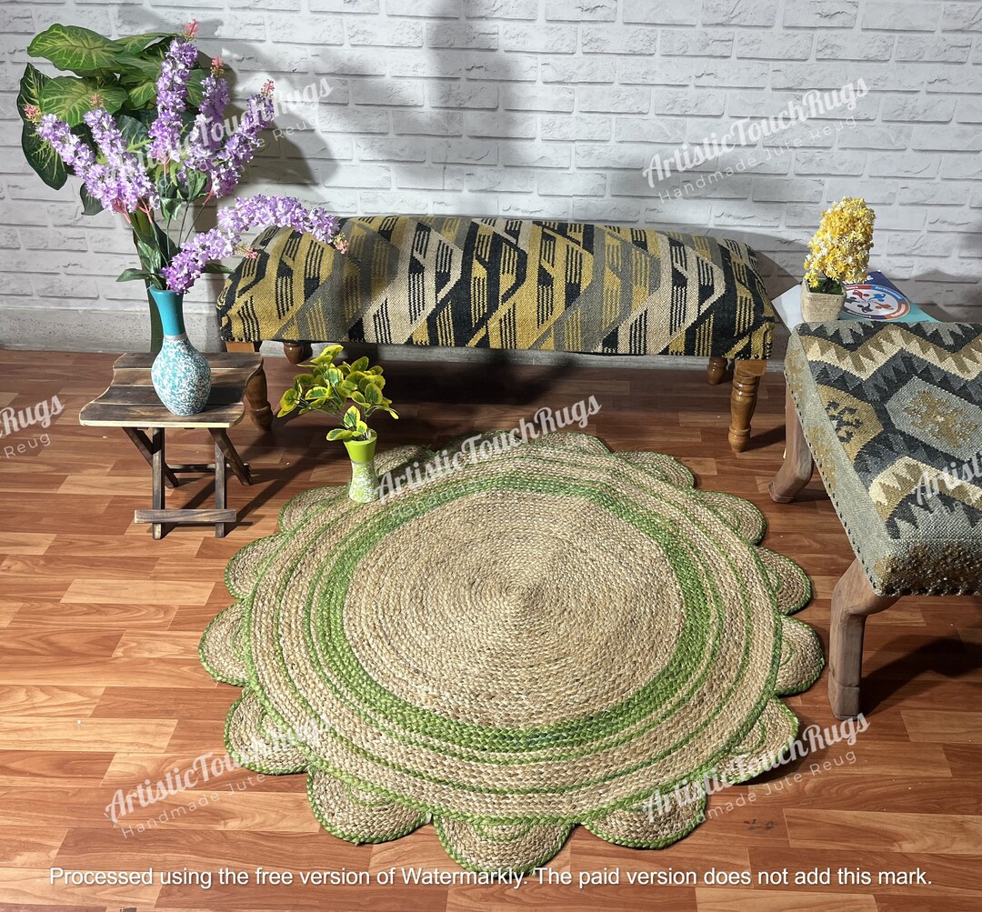 Scallop Round Rug Round Jute Rug Bohemian Round Rug - Etsy