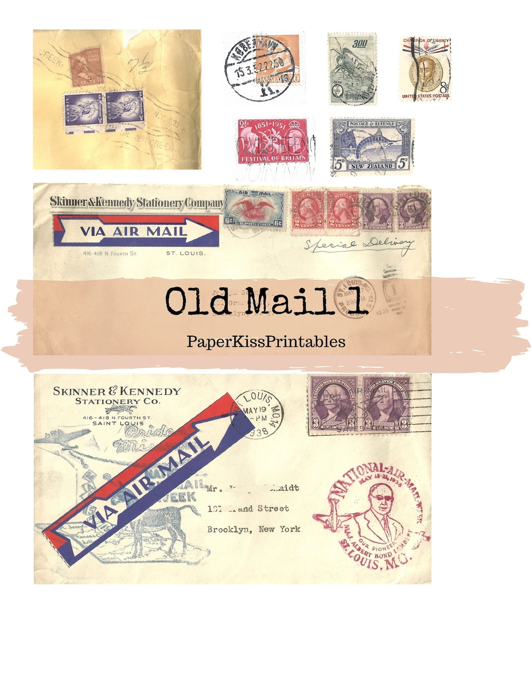Old Mail Vintage Digital Download Stamps Used Envelopes Air Mail ...