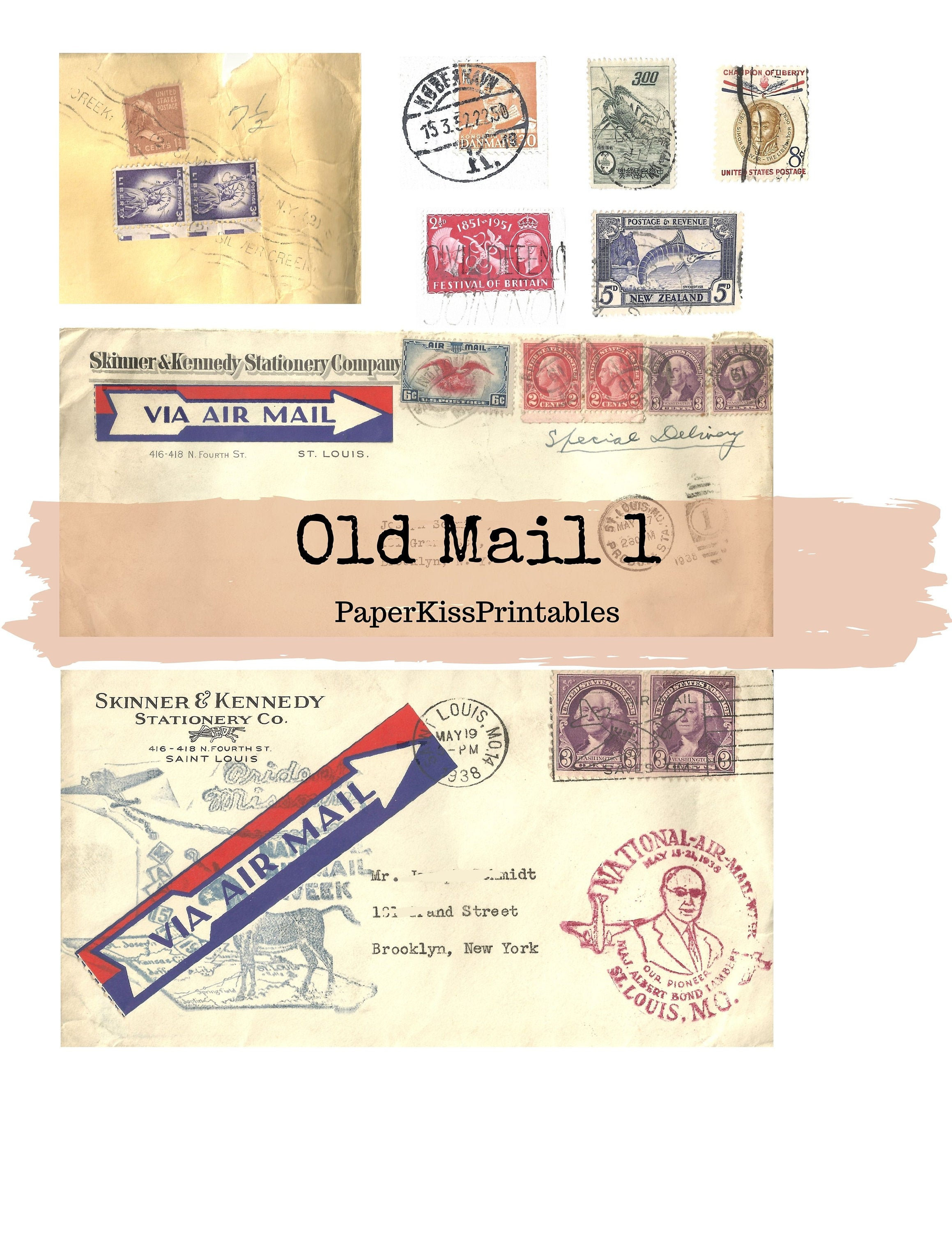 Old Mail Vintage Digital Download Stamps Used Envelopes Air Mail ...