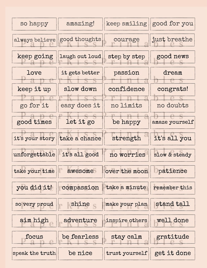Sentimental Motivational Words and Phrases - Digital Download for ...