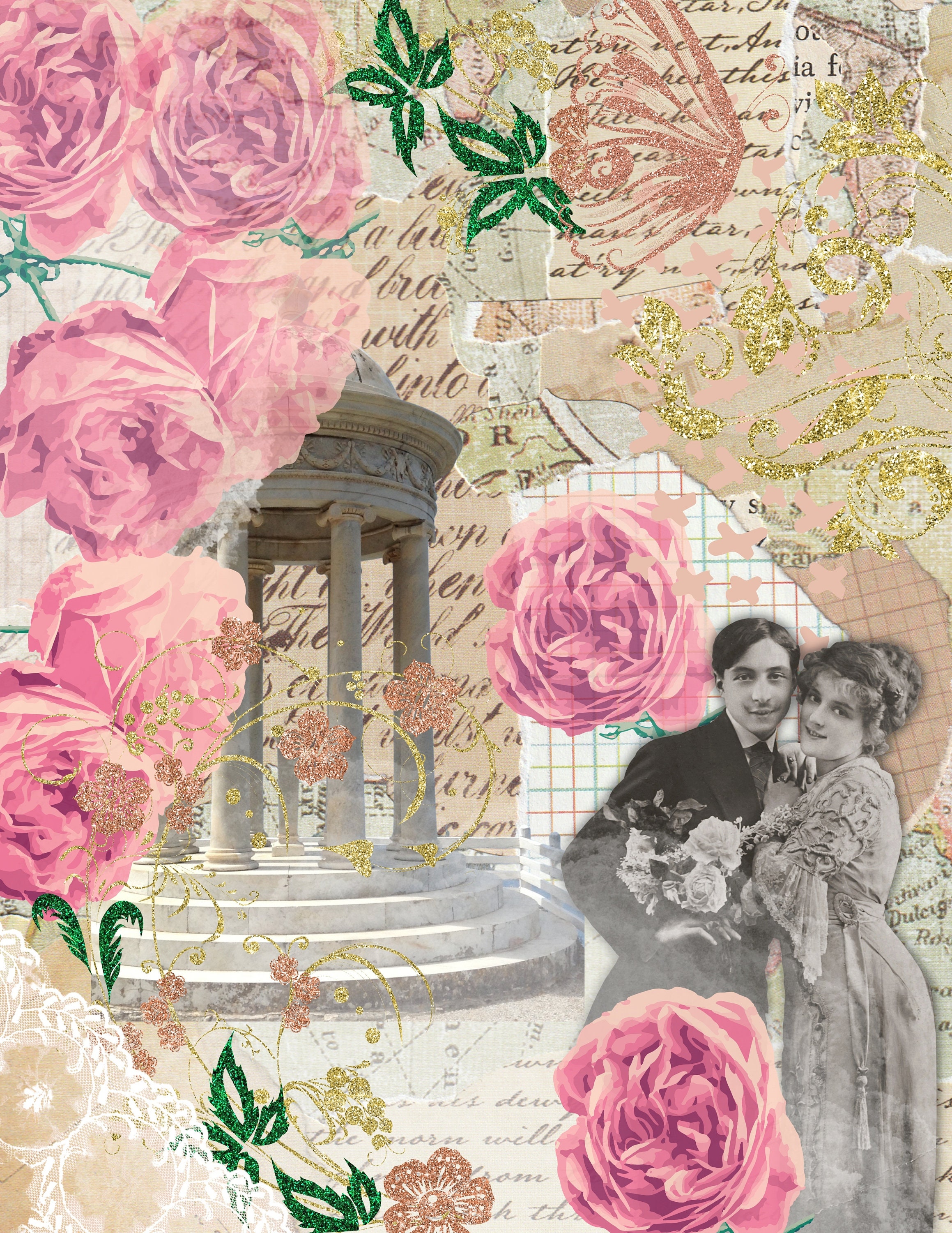 Vintage Digital Paper Collage Sheet Bundle of 5 With Map, Travel, Woman ...