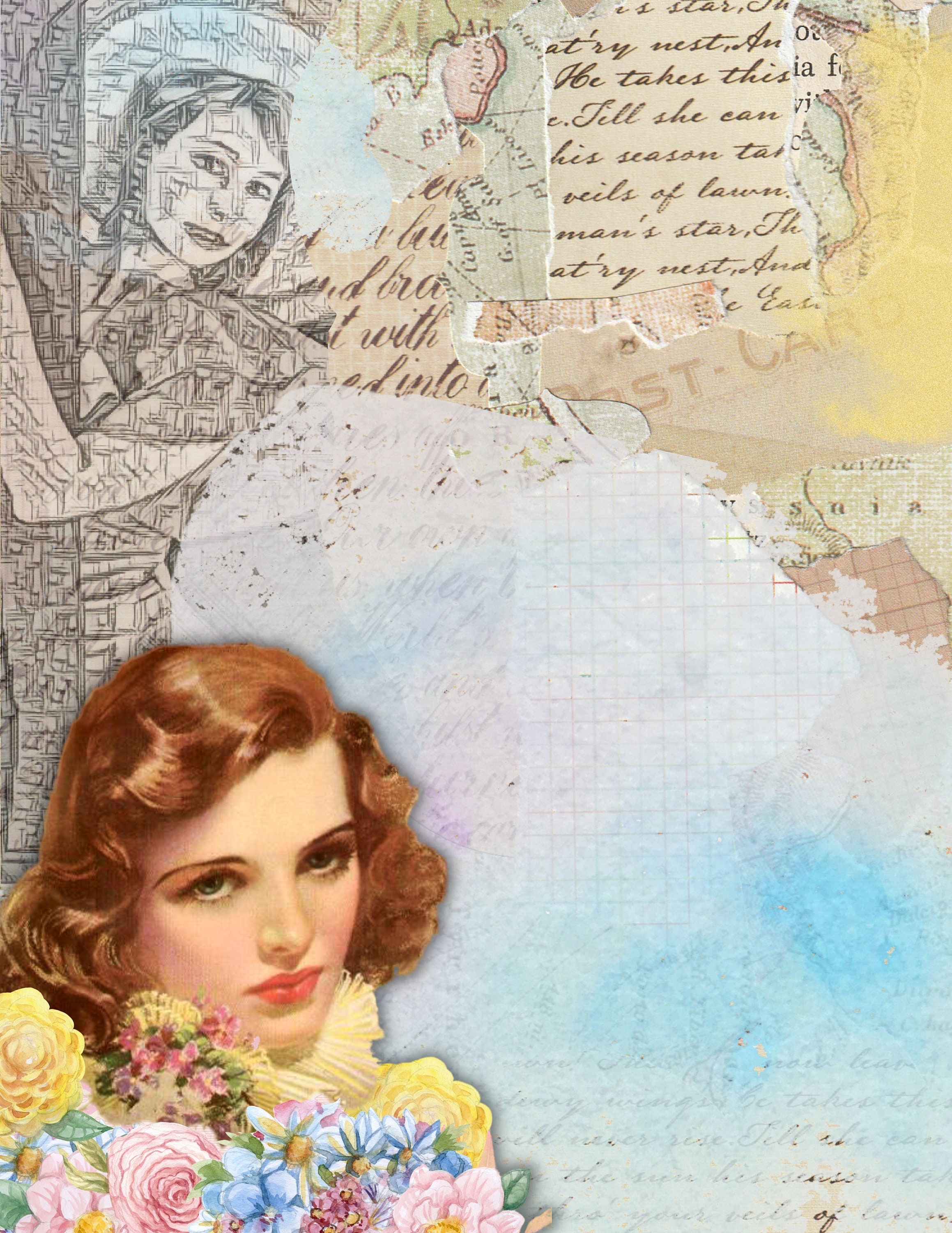 Vintage Digital Paper Collage Sheet Bundle of 5 With Map, Travel, Woman ...