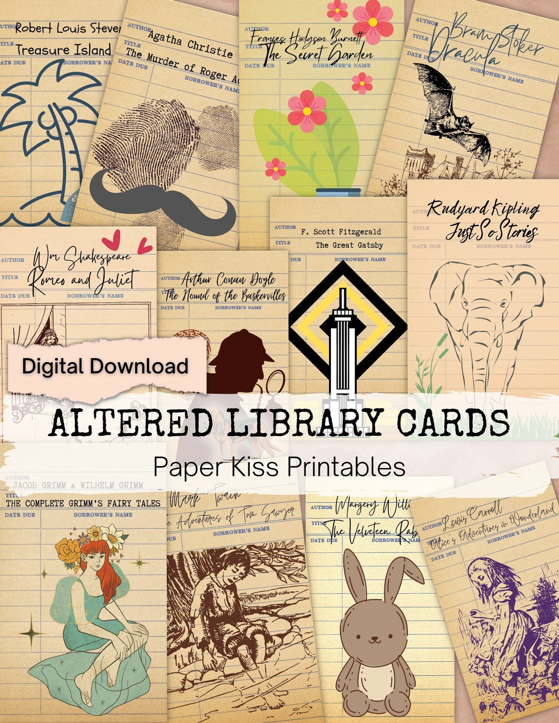 Printable Altered Library Cards for Junk Journals, Ephemera With Titles ...