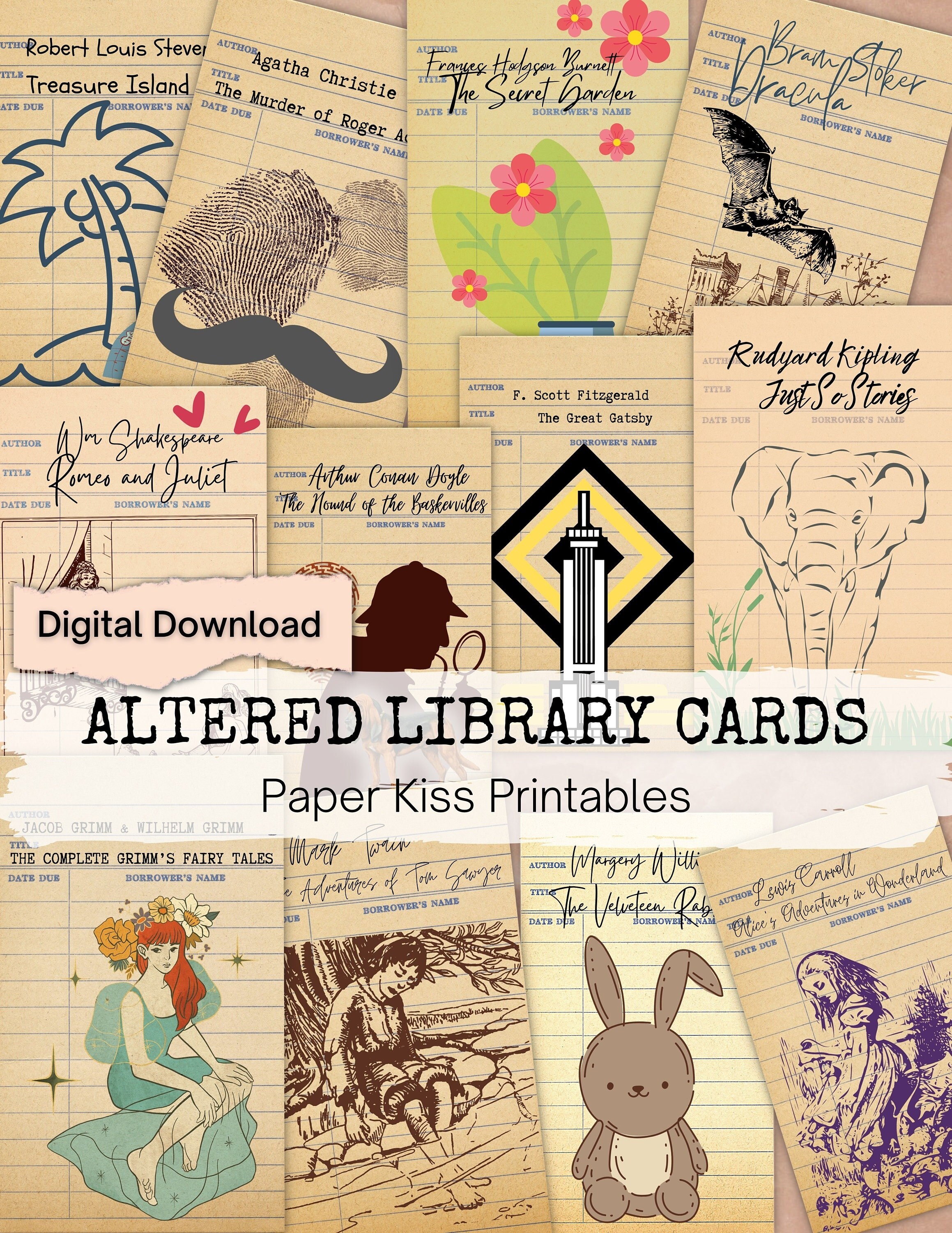 Printable Altered Library Cards for Junk Journals, Ephemera With Titles ...