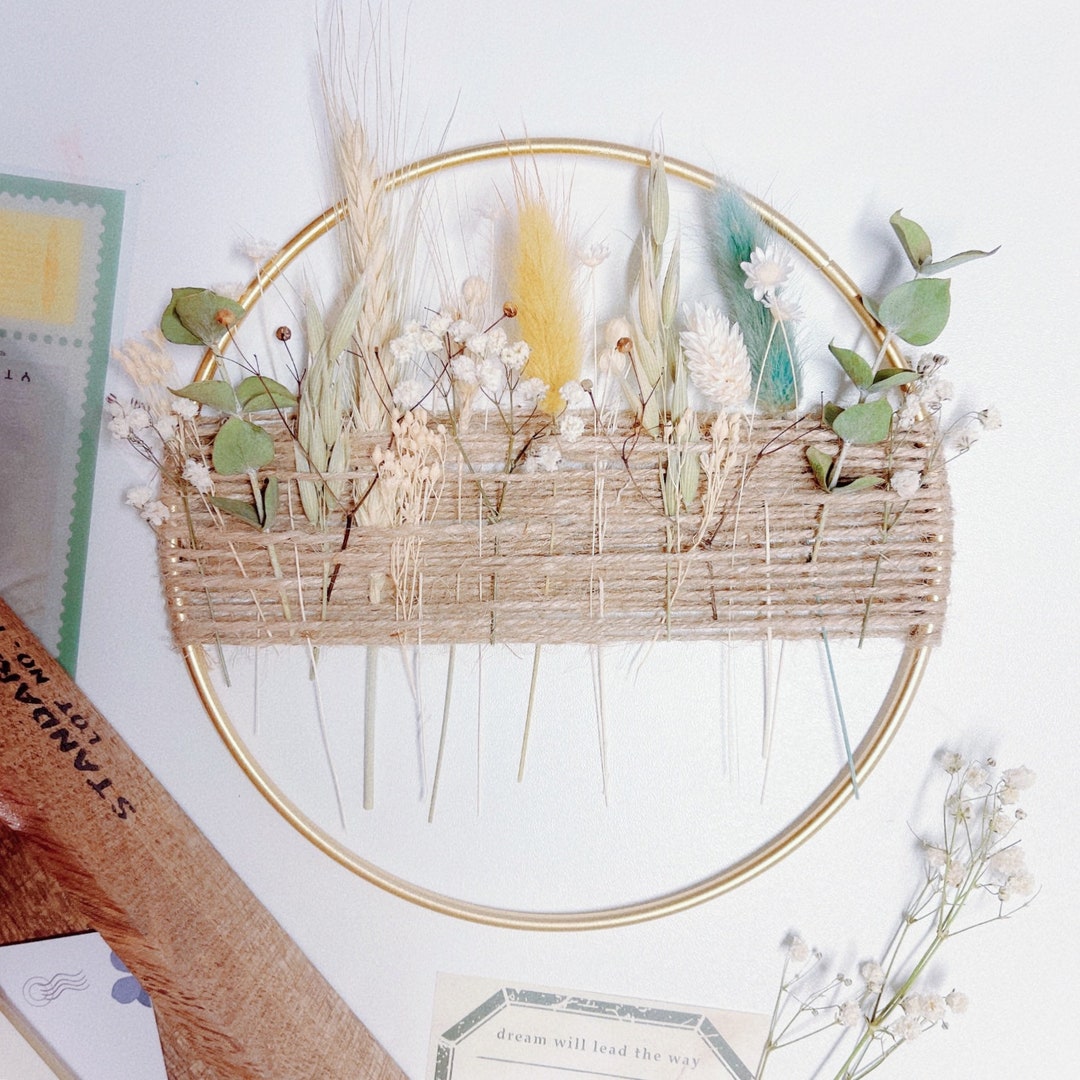 Rustic Flower Wreath, Metal Ring With Dried Flowers and Jute Cord ...