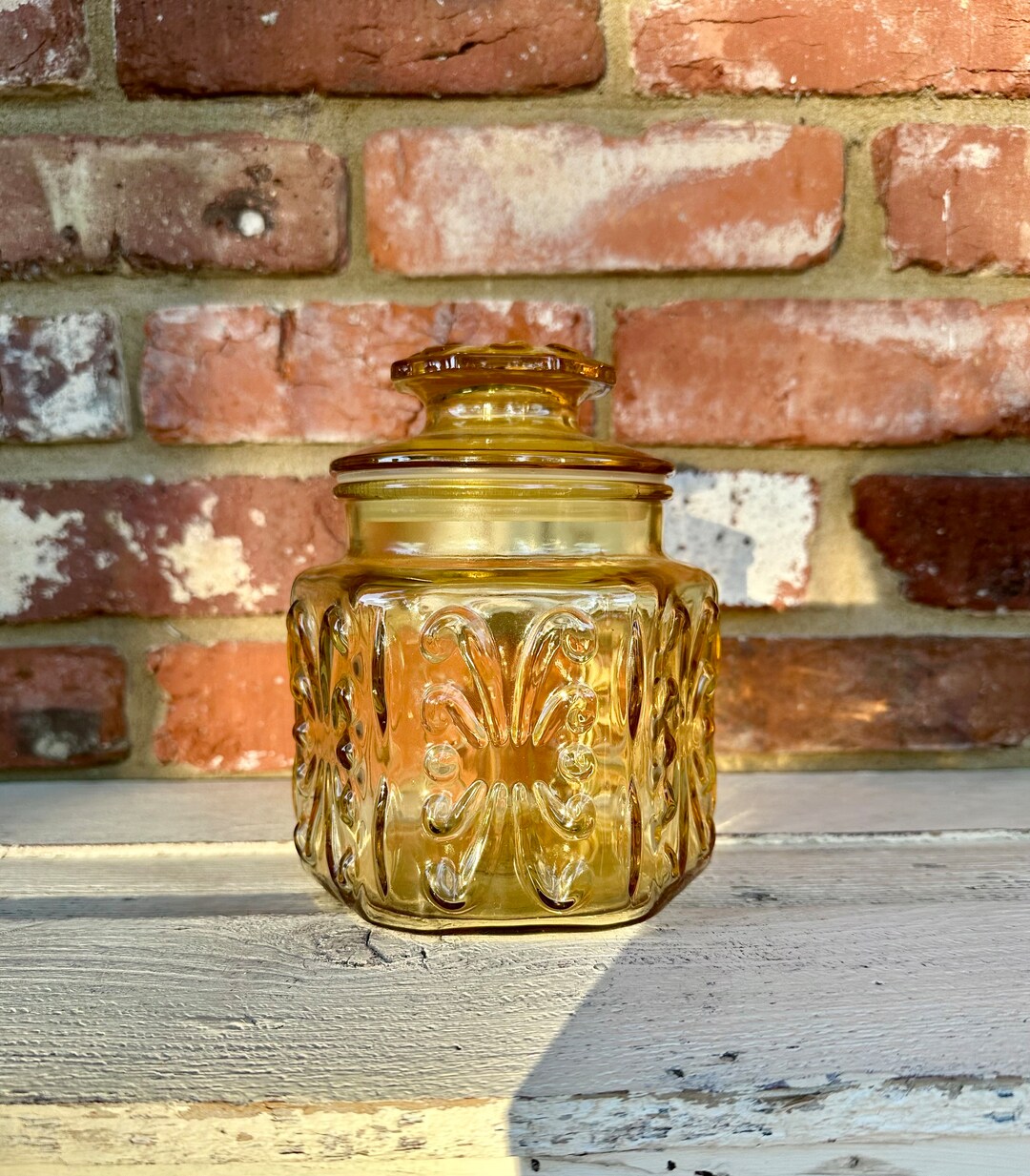 Show off Amber Glass Canister by Federal Glass, Vintage Amber Glass ...