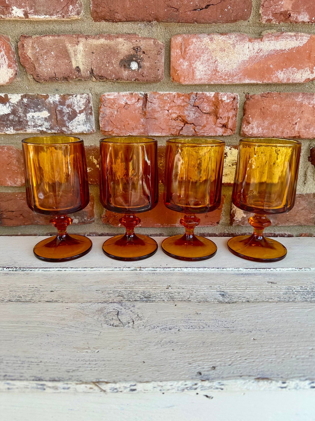 Nouveau Gold Water Goblets by Colony Set of 4 Vintage Amber Footed ...